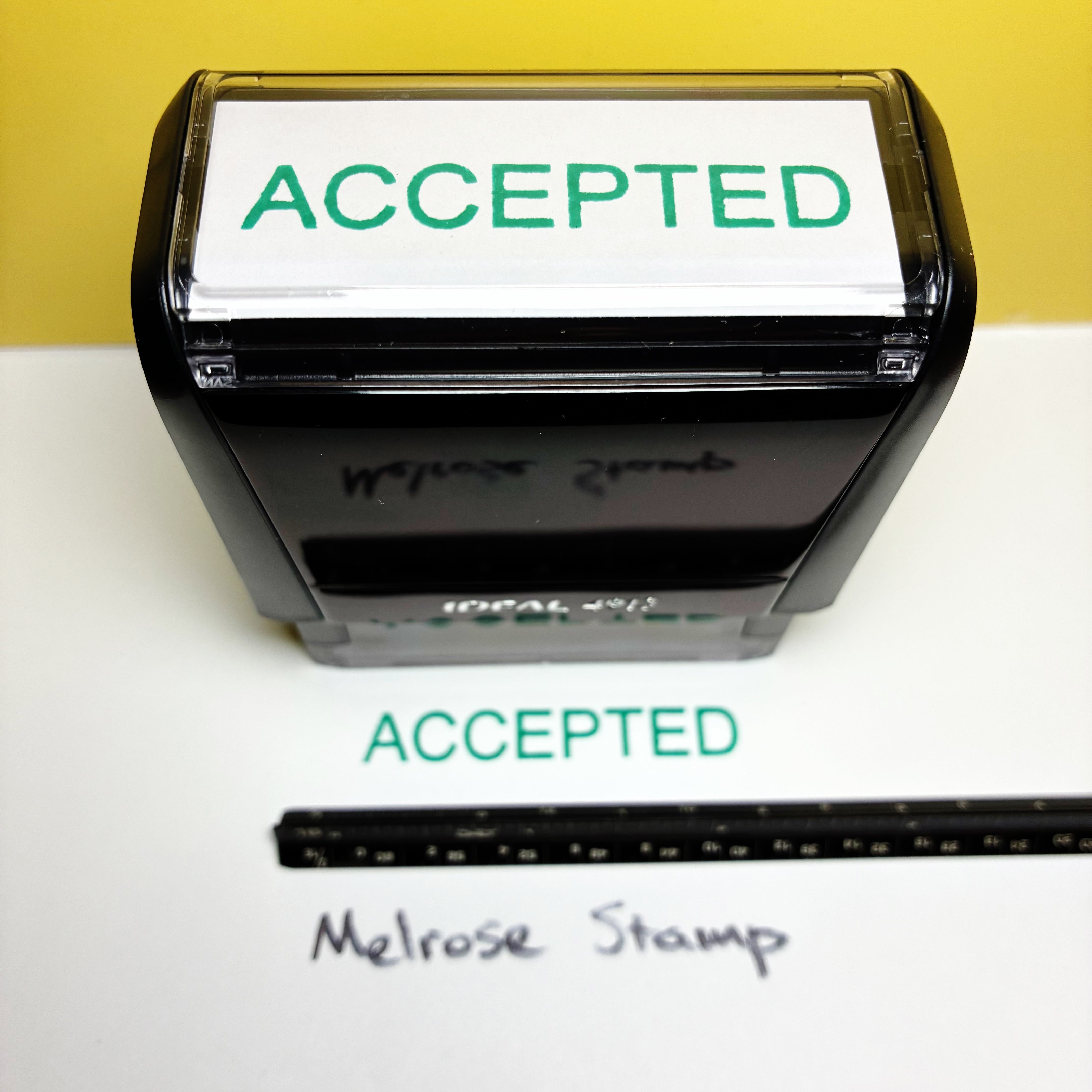 Accepted Rubber Stamp Green Ink Self Inking Ideal 4913 – Melrose Stamp Co